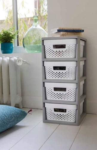 Storage Unit with Basket Drawers Curver Plastic Scandinavian White Grey ...