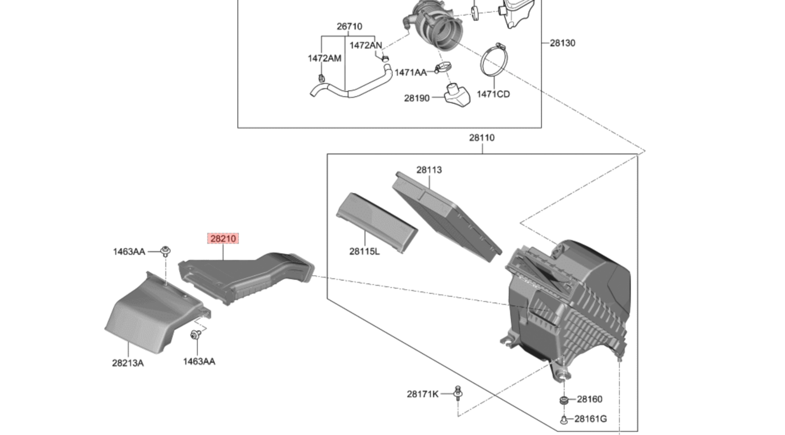 OEM 28210-F2000 DUCT ASSY-AIR 'B' Fedex/Ups # for Hyundai Elantra 2017 ...