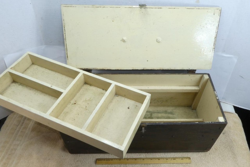 Antique Wood Fishing Tackle Box w/ Removable Tray American Folk Art ...