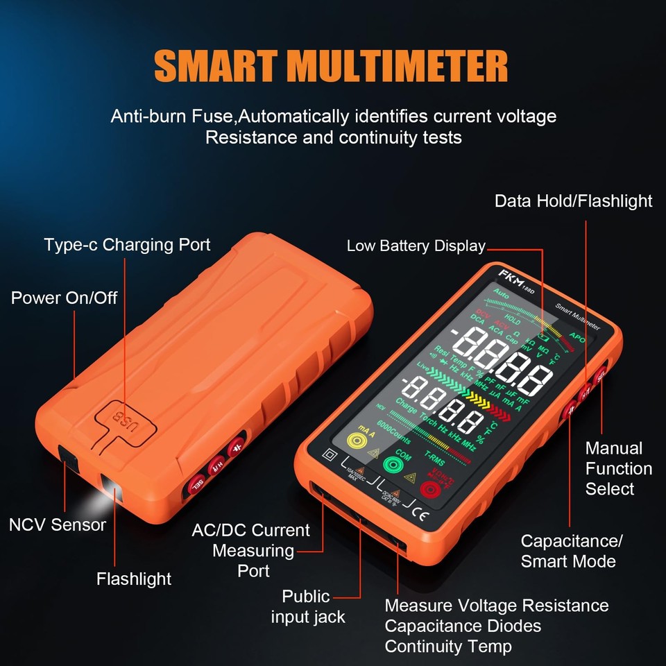 Pro Digital Multimeter Tester TRMS 6000 Counts,Smart Rechargeable ...