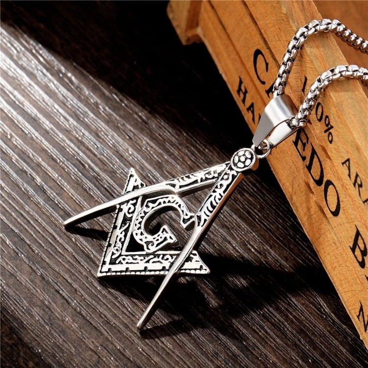 Mens Freemasonry Square and Compasses Pendant Necklace Biker Jewelry ...