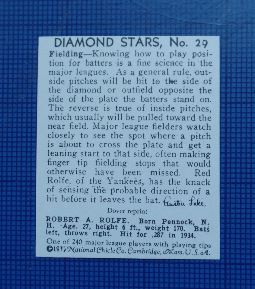 Robert Rolfe 1935 Diamond Stars Dover Reprint- NEW YORK YANKEES FREE ...