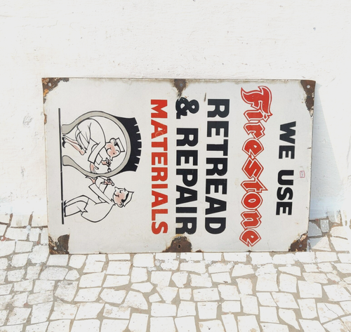 Antique Firestone Retread & Repair Materials Advertising Enamel Sign ...