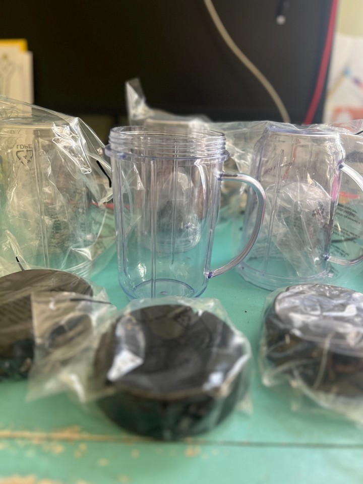 Magic Bullet Blender 4 Cups/Mugs with handle + 3 drinking lids Lot | eBay