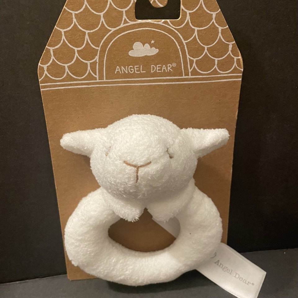 NEW Angel Dear Rattle Lamb RING Baby Stuffed Animal Lovey Toy about 5 ...