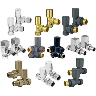 Radiator Valves Brass Angled Straight Corner Towel Rail Rad Pair 1/2" x ...