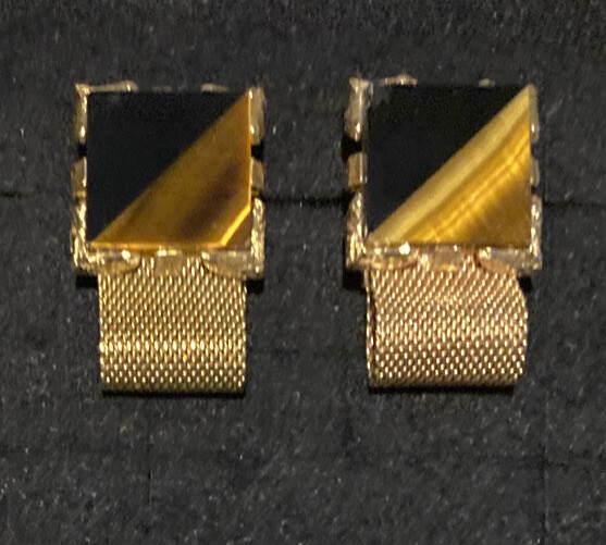 Vintage Simmons Karatclad Gold Tone Tigers Eye Onyx Mesh Wrap Around ...