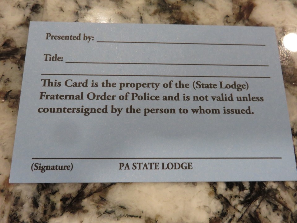 Fraternal Order Of Police Pennsylvania State Lodge (PA) Courtesy Card ...
