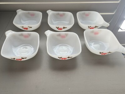 6x AGEE PYREX - vintage retro Frosted White oven Glass ramekins ...