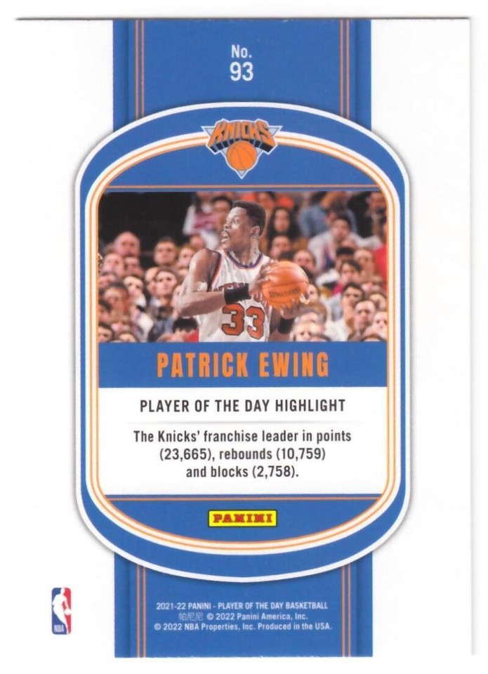 Patrick Ewing 2021-22 Panini Player of the Day #93 Knicks | eBay