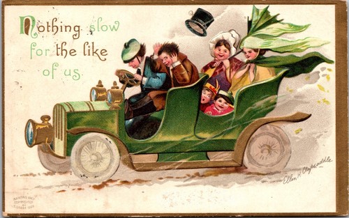 1909 Postcard a/s Clapsaddle Nothing Slow Boys & Girls Speeding Along ...