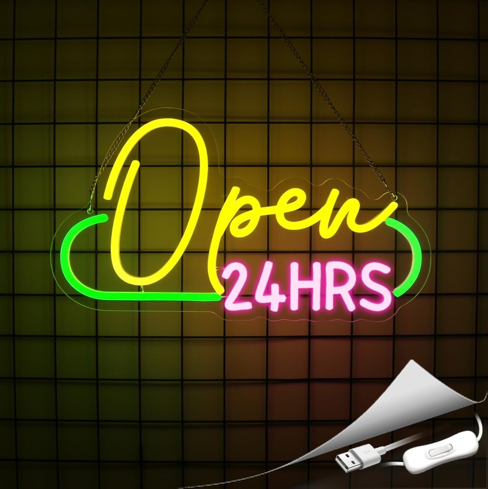 Open 24 HRS Neon Sign Business Store Shop Led Neon Lights Signs for ...