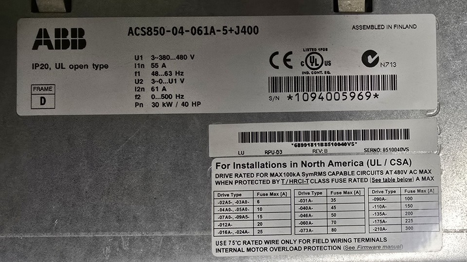 ABB ACS850-04-061A-5+J400 ACS850-04-061A-5 Rev B | eBay
