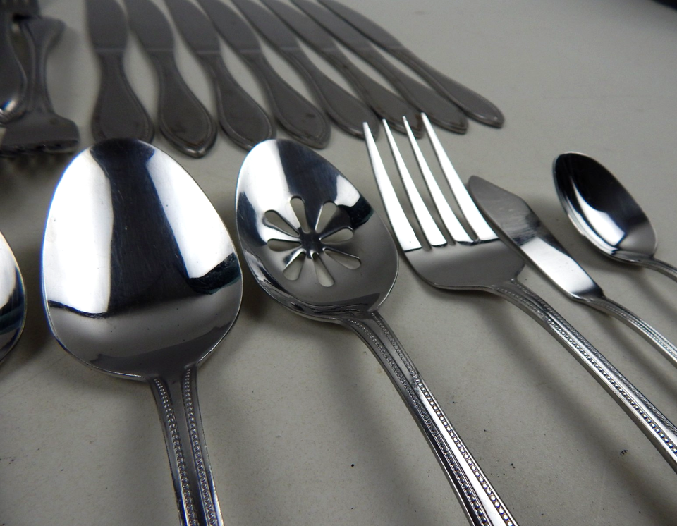 Pfaltzgraff American Bead Stainless Steel Flatware Silverware Set of ...