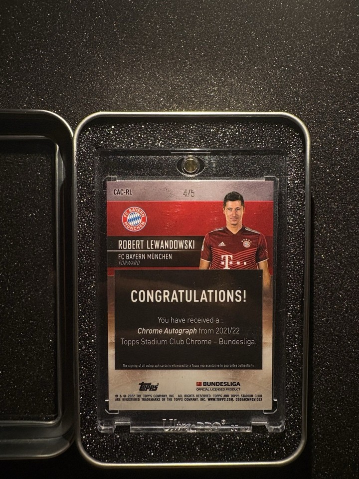 2021/22 Topps Stadium Chrome AutoBundesliga Robert Lewandowski Red ...