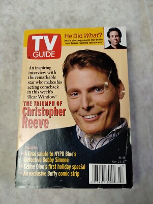 CHRISTOPHER REEVE November 21, 1998 TV GUIDE Magazine JERRY SEINFELD ...