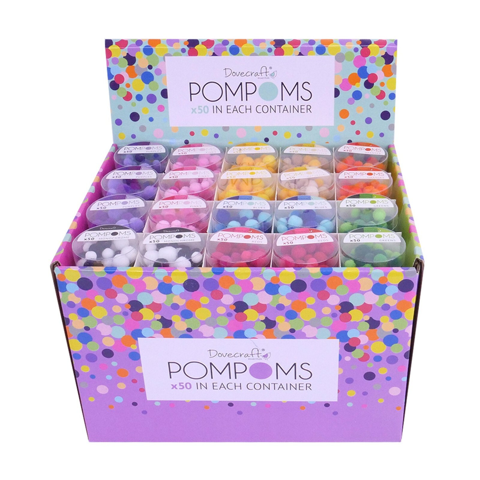 Dovecraft Pom Poms Box – 50 in each Tub 9 colours great for cards and ...