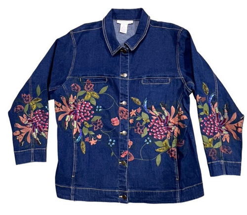 Susan Graver Style Beaded Painted Embroidered Artsy Denim Jacket Womens ...