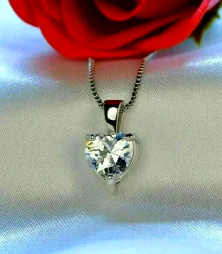 Valentine Gift 1 CT Solitaire Heart Cut No Chain Pendant 14K White Gold ...