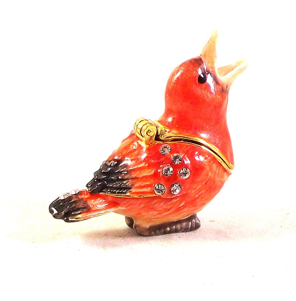 Holly Cardinal Pewter Bejeweled Hinged Miniature Trinket Box Kingspoint ...