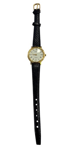 Vintage Le Baron Quartz Watch Black Lizard Band Gold Tone Roman Numeral ...
