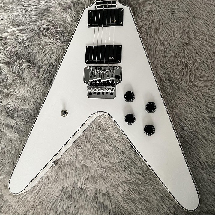 New Electric Guitar Flying V White Tremolo H-H Pickups Chrome Hardware ...