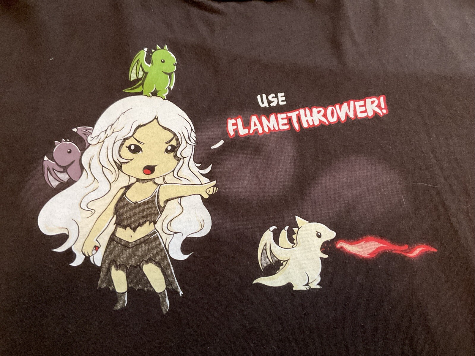 Teeturtle Shirt - Use Flamethrower - Size 2XL - Brown with Character and Dragons | eBay