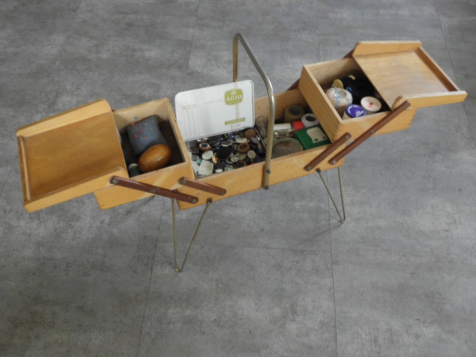 Knitting Sewing Box wooden wood Design Storage Cantilever Case Craft ...