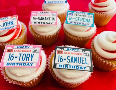 20 Custom mini Edible license plates for cupcakes or rice krispys image ...