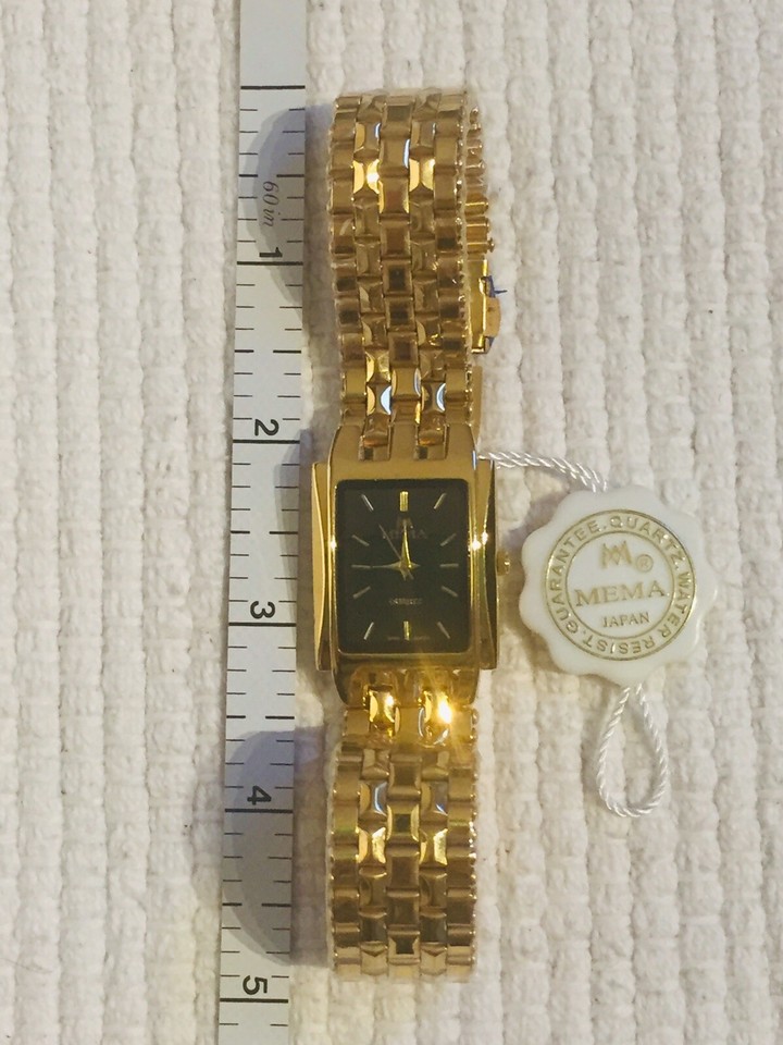 Mema Japan Quartz 22K Gold Electroplated Stainless Steel Square Watch ...