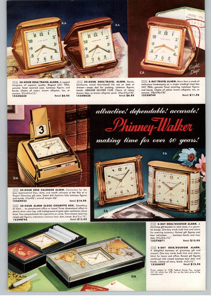 1956 PAPER AD 4 PG Senca Clock Calendar Desk Wall Travel Alarm Glass ...