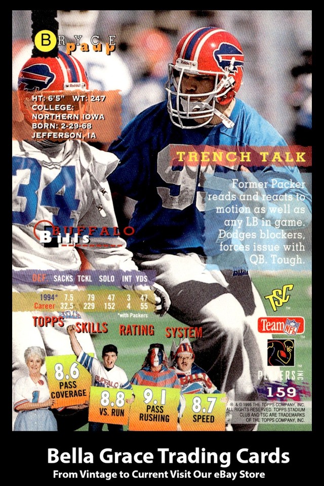 1995 Topps Stadium Club Bryce Paup #159 Buffalo Bills NFL Football | eBay