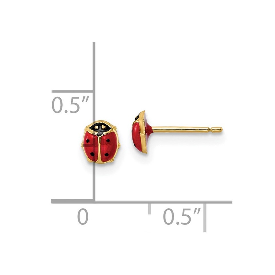 14k Yellow Gold Polished Enameled Small Ladybug Post Stud Earrings 0 ...
