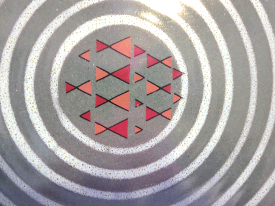 vintage Glidden art pottery 431 plate High Tide Fang Chow Blue Circles Triangles | eBay