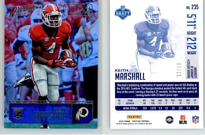 Keith Marshall 2016 Panini Prestige Xtra Points Platinum #235 /25 RC ...