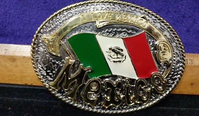 Vintage Unique Bold Mexico Flag "I Love Mexico" Patriotic Belt Buckle ...