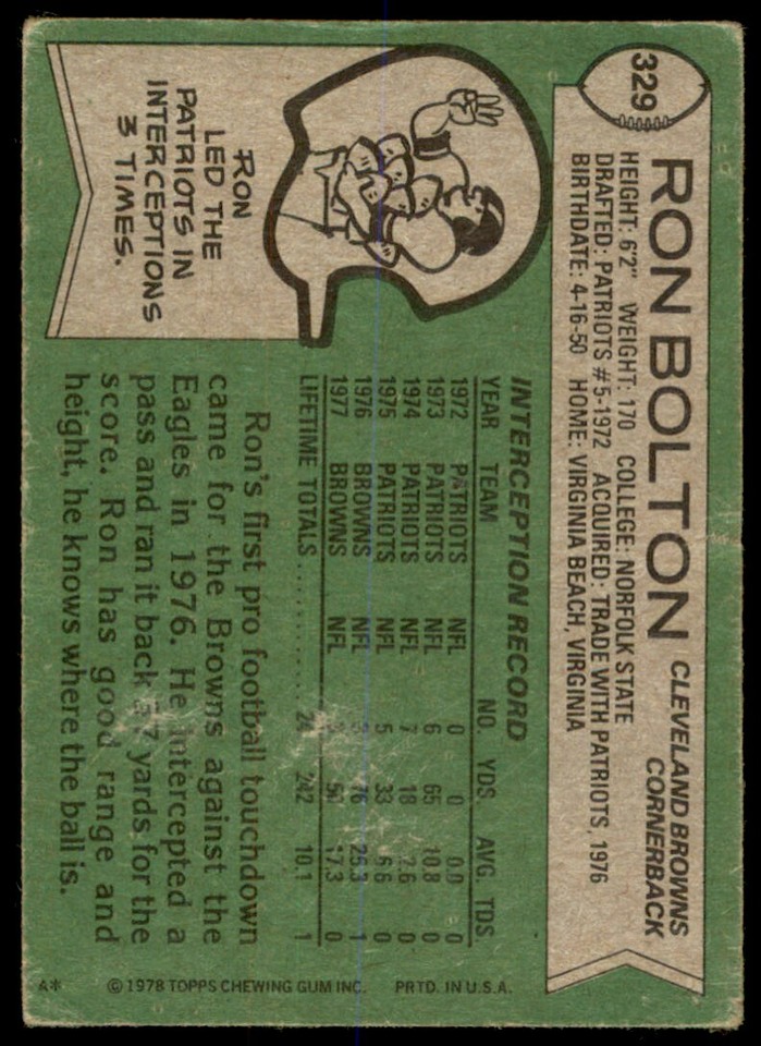 1978 Topps Ron Bolton Cleveland Browns #329 | eBay