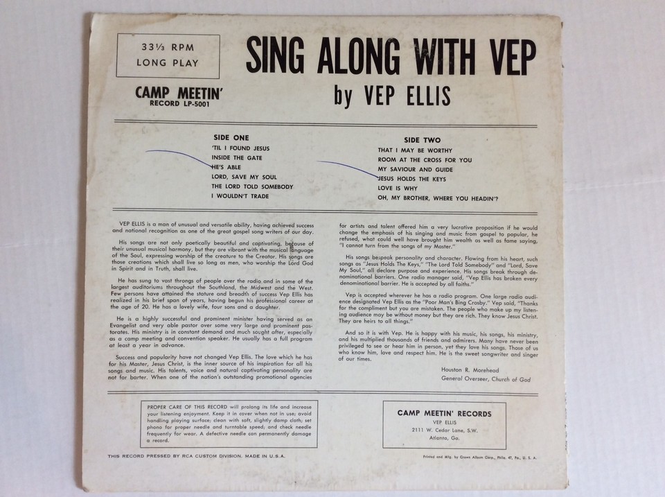 VEP ELLIS Sing Along With Vep vinyl LP rare southern gospel | eBay