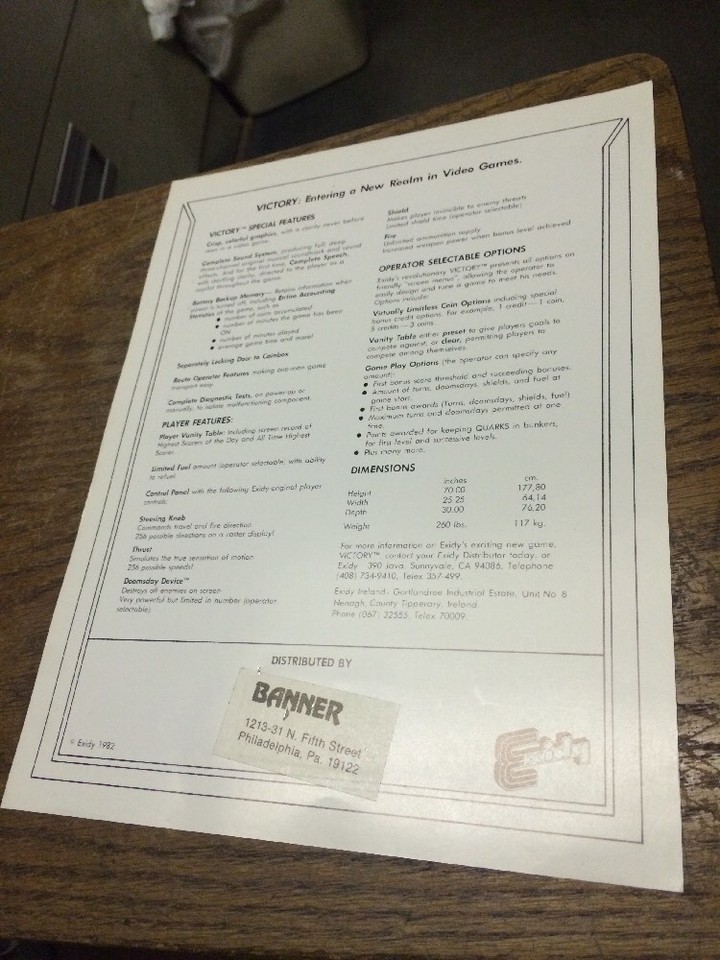 Exidy VICTORY Arcade Video Game flyer- original | eBay