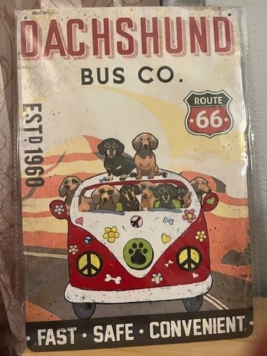 Dachshund Bus/Hippie Themed 12"x8" Tin Decor Sign NEW | eBay