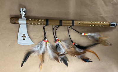 NATIVE AMERICAN INDIAN FEATHER TOMAHAWK HATCHET AX PEACE PIPE REPRO 19 ...