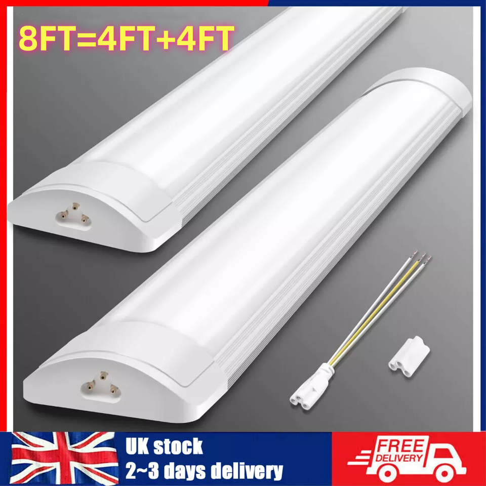 8FT LED Strip Lights Batten Tube Light Office Garage Ceiling Lamp 6500K ...