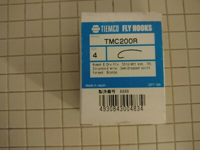 tiemco TMC 200r #4 fly hooks 100 pack . Dryfly nymph wooly bugger hook ...