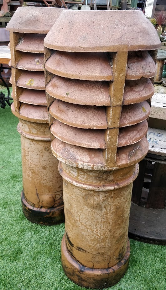 Pair Reclaimed Large Vented Buff Chimney Pots Round Tall Roof Build # ...
