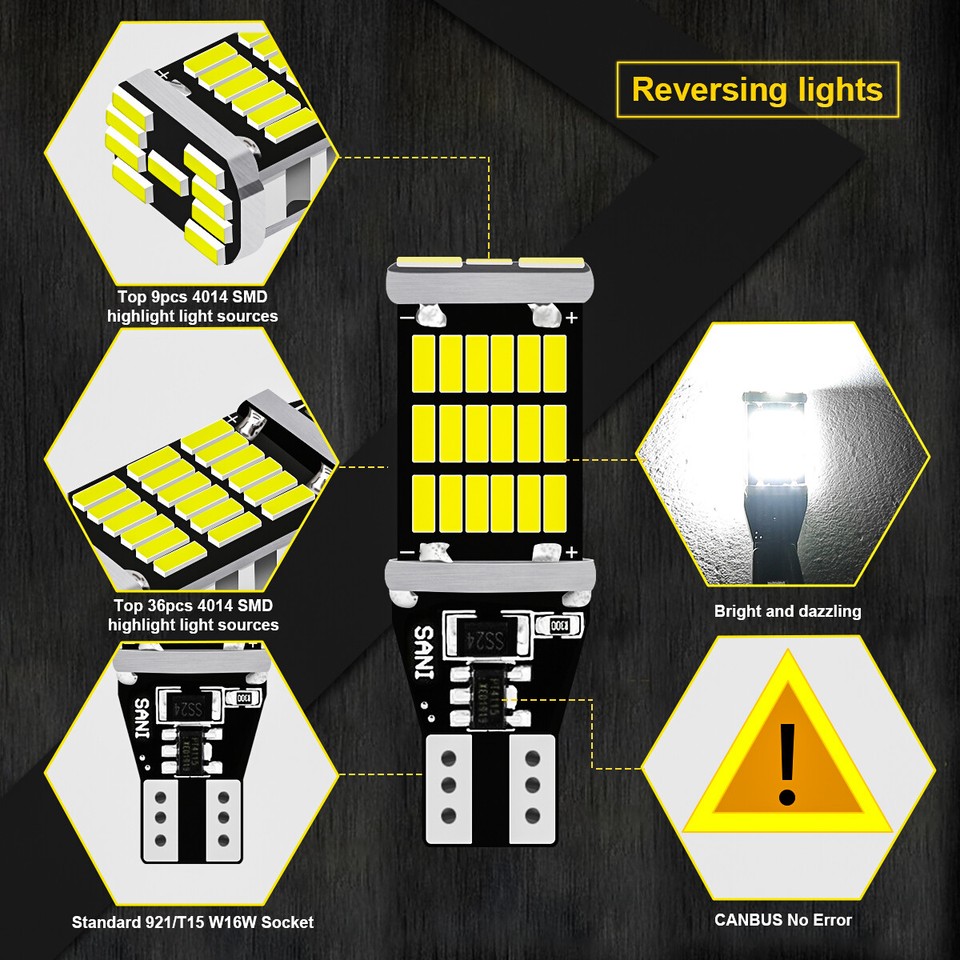 T15 921 912 LED Reverse Backup Light Bulbs W16W 916 6000K Super Bright ...