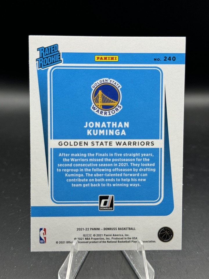 Jonathan Kuminga 2021-22 Donruss Rated Rookie #240 Golden State ...