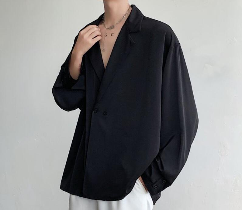 Men Autumn Fashion Suit Collar Long Sleeve Loose Pure Color Shirt ...