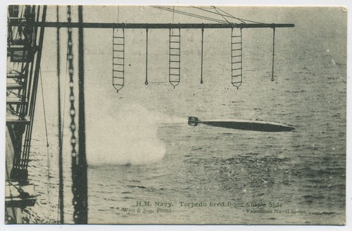 H.M. Royal Navy Firing Torpedo from Ship Side Vintage Postcard M13 ...