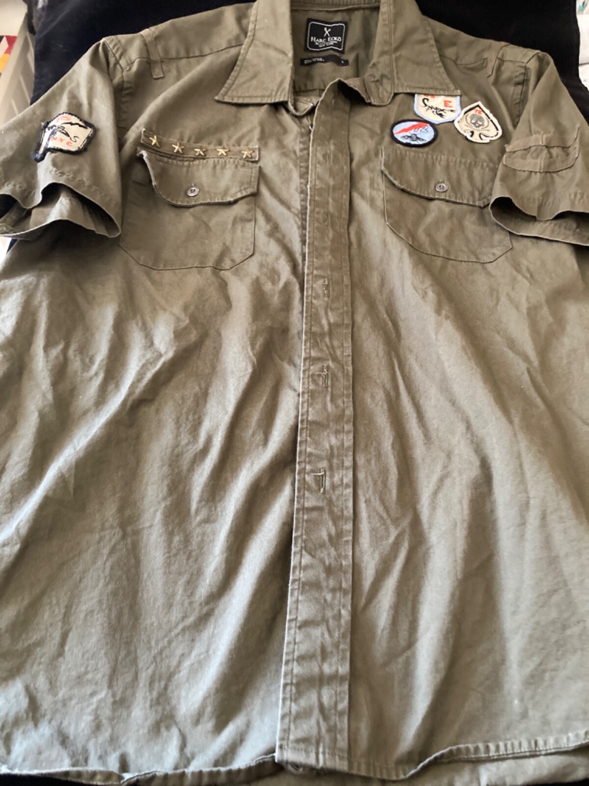Marc Ecko Men’s Military Green Shirt Patches Stars large | eBay