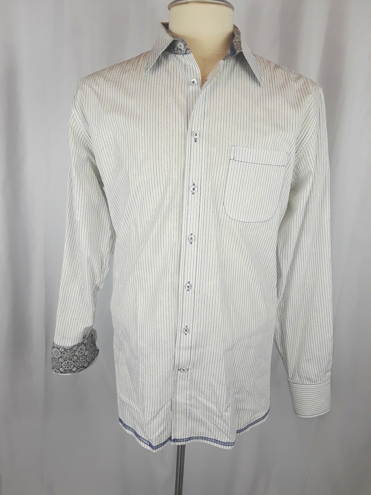 Georg Roth Los Angeles Shirt XL White with Blue Stripes Long Sleeves ...